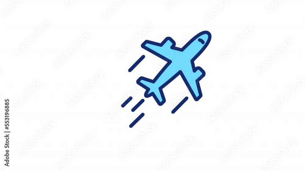 Animated plane color icon. Commercial flight. Travelling. Landing and ...