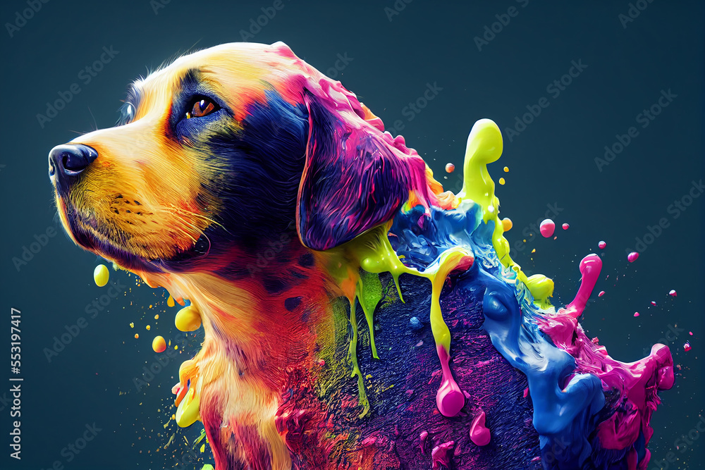 dog pour thick split colorful paint liquid,3d render, dark background ...