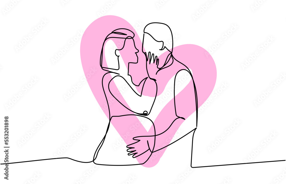 Loving couple hugging, spouses, pregnant woman one line art with ...