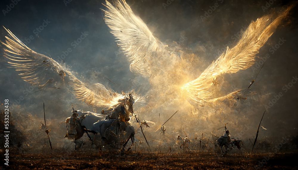 Angels descend to help humans in battle good vs evil Stock Illustration ...