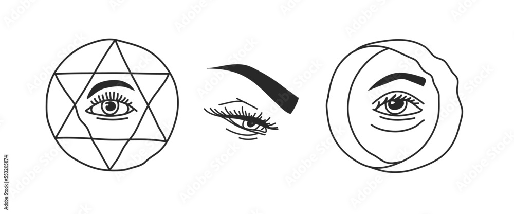 Hand drawn vector abstract graphic illustration with logo elements ...