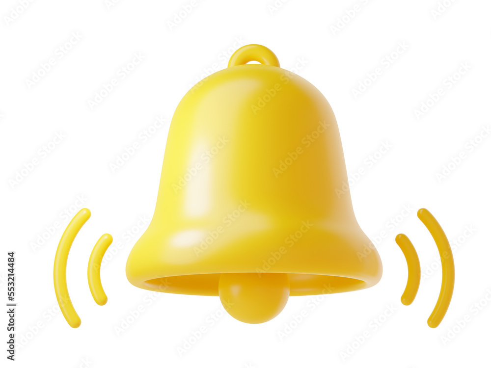 Notification bell icon 3d render - cute cartoon illustration of simple ...