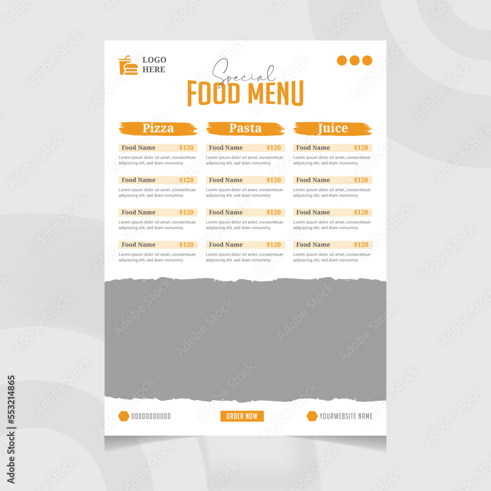 One page Food menu Flyer design template Stock Vector | Adobe Stock