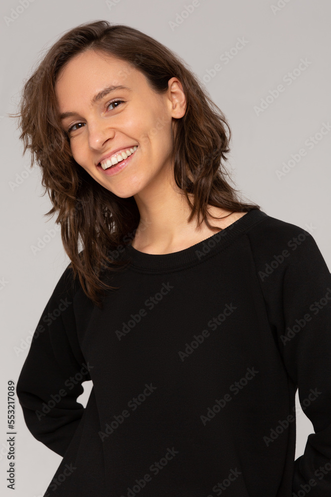 Blank sweatshirt mock up isolated. Female wear plain hoodie mockup ...