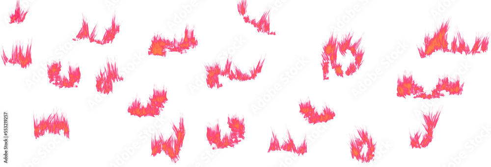 A set of flame beams with crimson translucent tongues, an orange core ...