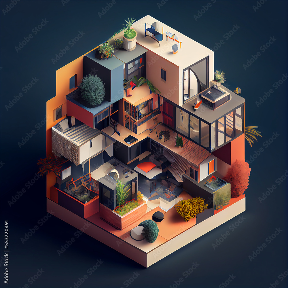 Infographic of an apartment building with exposed walls showing all ...