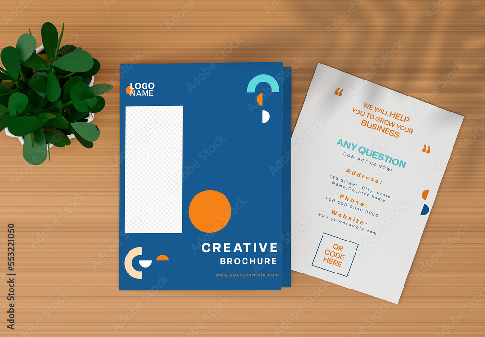 Top view of Bi-fold or half-fold brochure template for mock up and ...