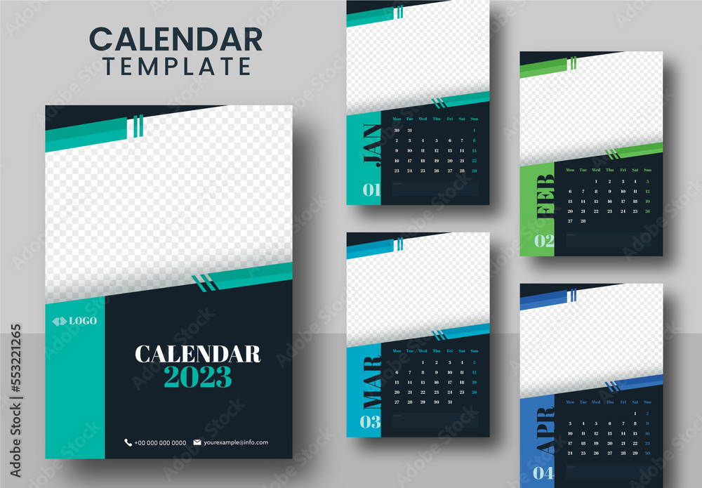 Set of 2023 Wall Calendar Template with Corporate layout with week ...