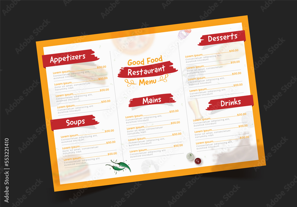 Editable restaurant menu template with food elements. Stock Template ...