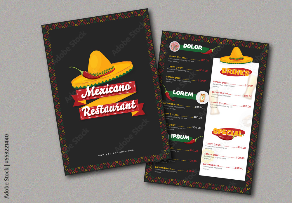 Mexican food restaurant menu template with food elements. Stock ...