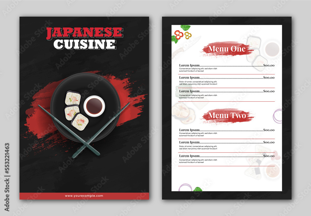 Japanese food restaurant menu template with food elements. Stock ...