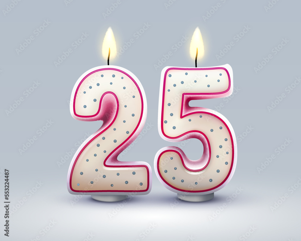 Happy Birthday years. 25 anniversary of the birthday, Candle in the ...