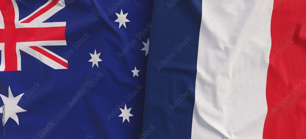 Flags of Australia and France. Linen flag close-up. Flag made of canvas ...