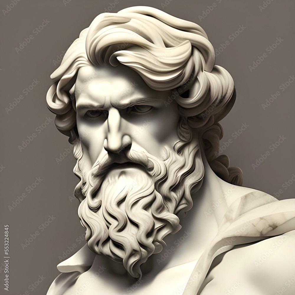 Generative AI image featuring a chiseled white marble statue bust of ...