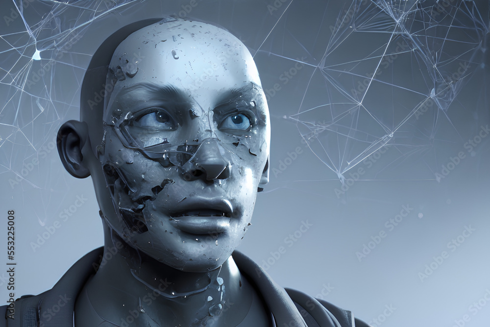 face of a humanoid cyborg, ai self destruct, ai and machine learning ...