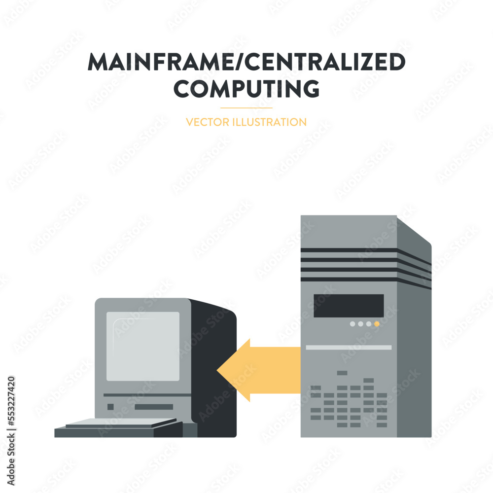 Vector illustration of monitor and system block. Icon of an old and big ...