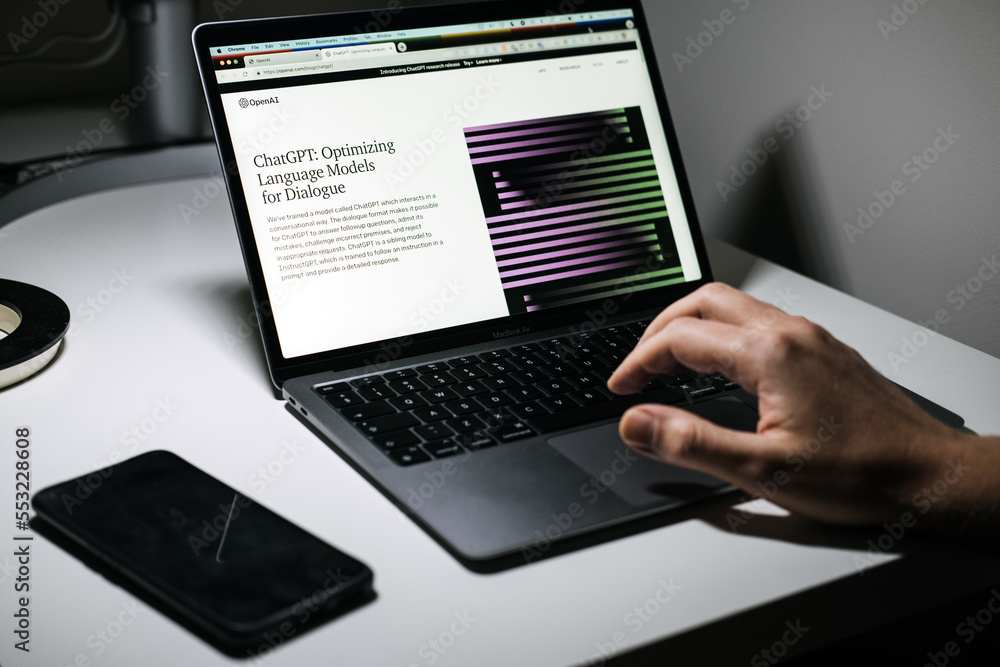 Screen with ChatGPT chat with AI or artificial intelligence. Man search ...