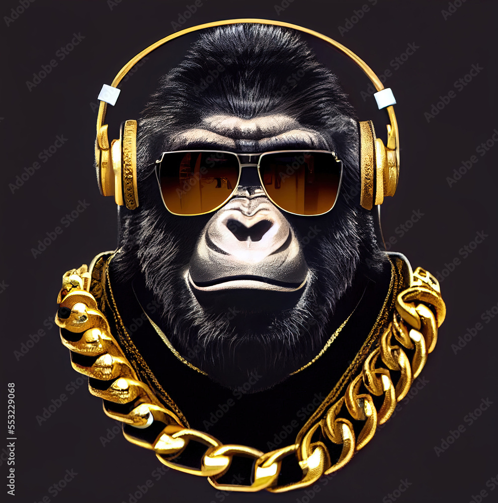 Cool monkey gorilla Gangsta rapper in sunglasses. generated sketch art ...