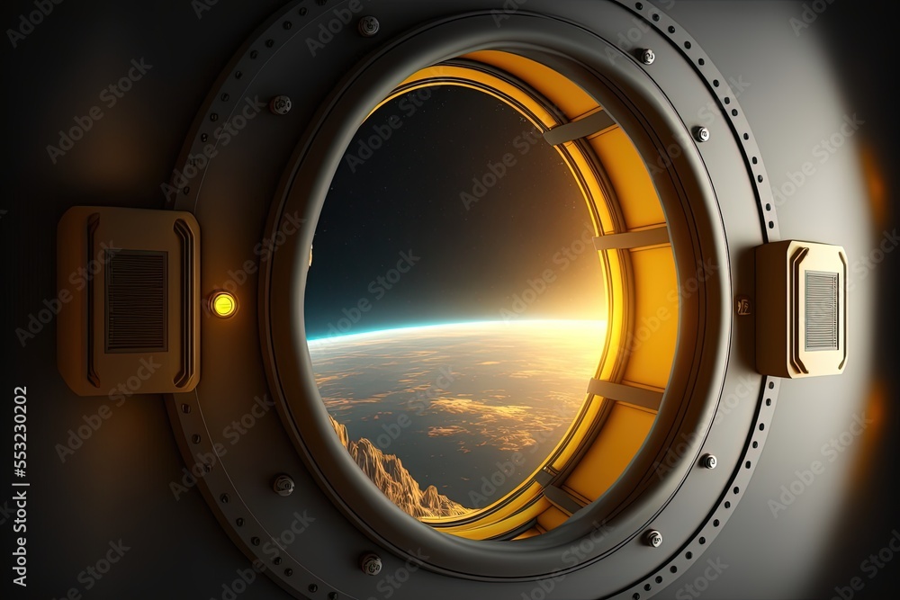Sci-fi spaceship window Generative AI illustration Stock Illustration ...