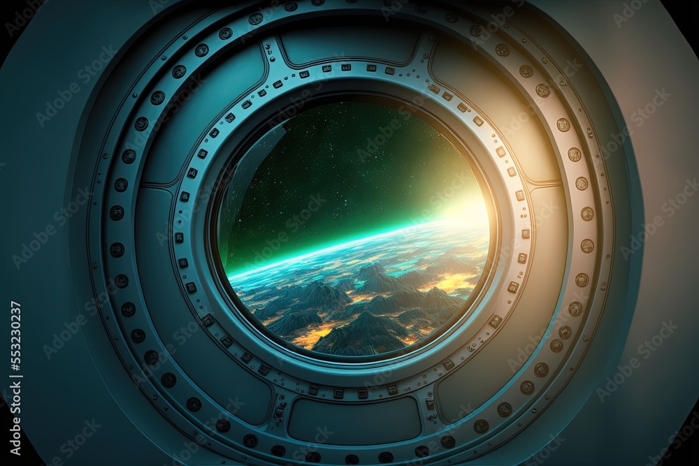 Sci-fi spaceship window Generative AI illustration Stock Illustration ...