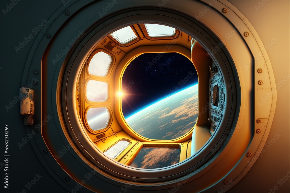 Sci-fi spaceship window Generative AI illustration Stock Illustration ...