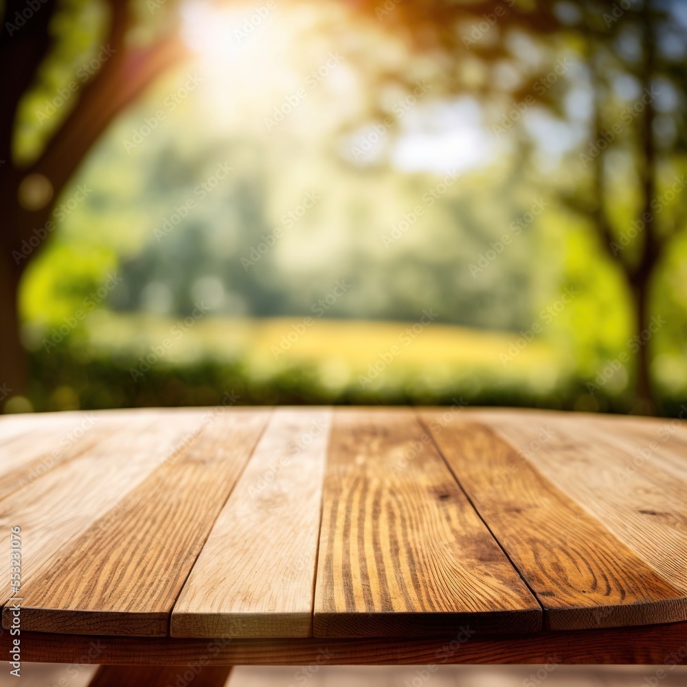 Wooden table with a depth of field background Generative AI Backdrop ...