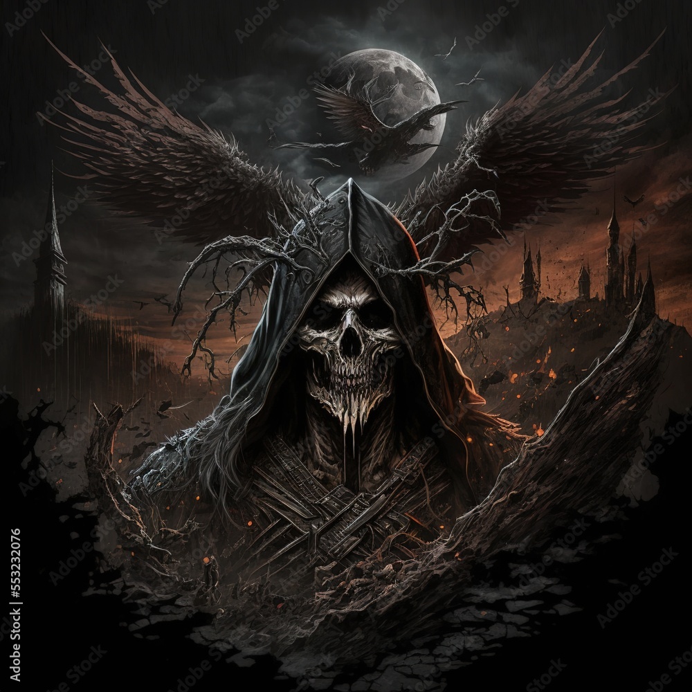 Portada Black Death Metal con calavera ilustración de Stock | Adobe Stock