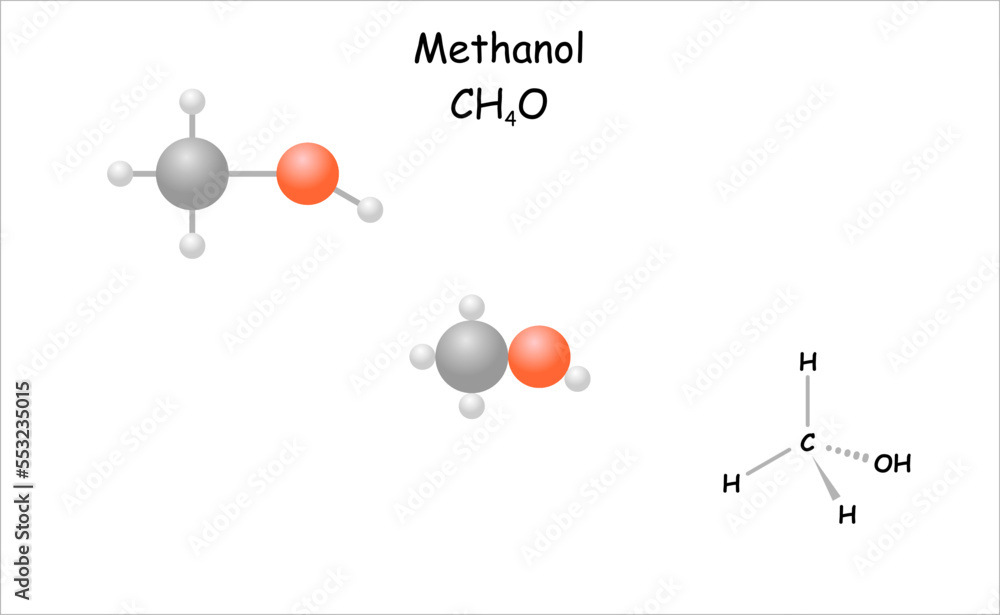 Stylized 2D molecule model/structural formula of methanol. Stock Vector ...