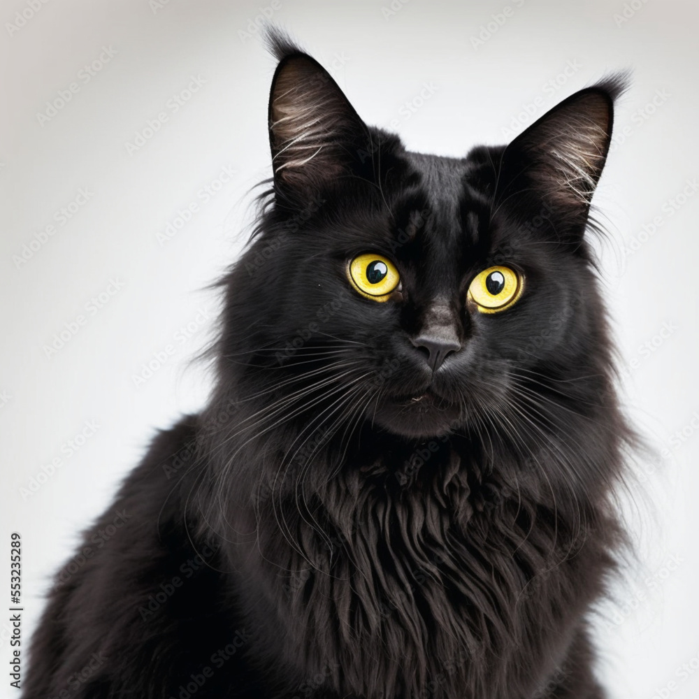 Gorgeous black Norwegian Forest cat, isolated on white background ...