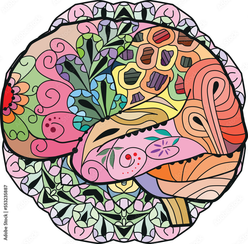 Brain image in zentangle style on mandala Stock Vector | Adobe Stock