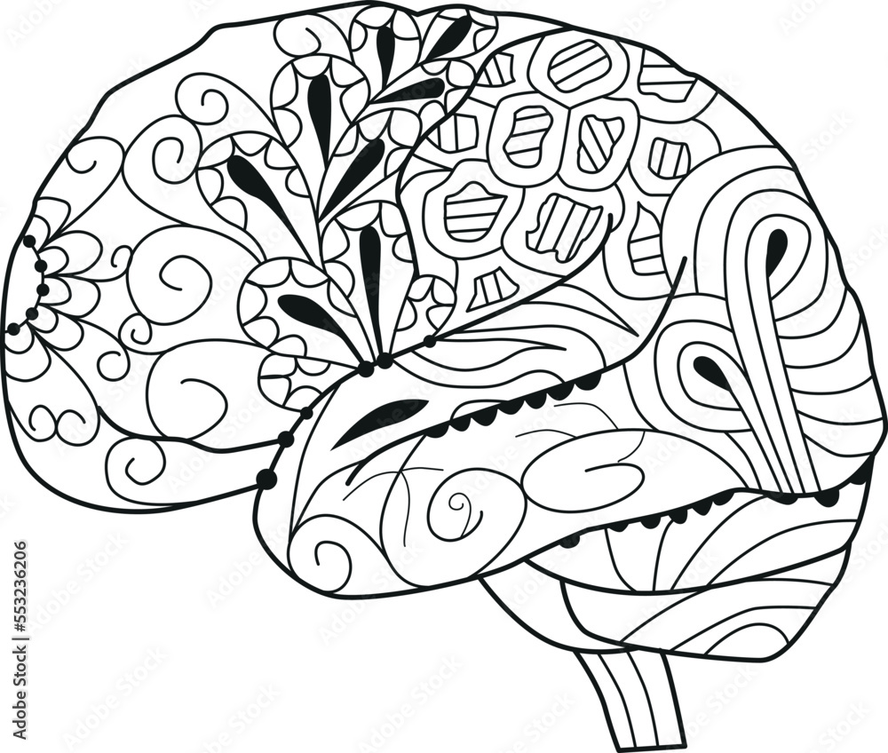 Brain image in zentangle style for coloring Stock Vector | Adobe Stock