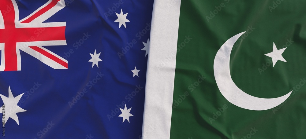 Flags of Australia and Pakistan. Linen flag close-up. Flag made of ...