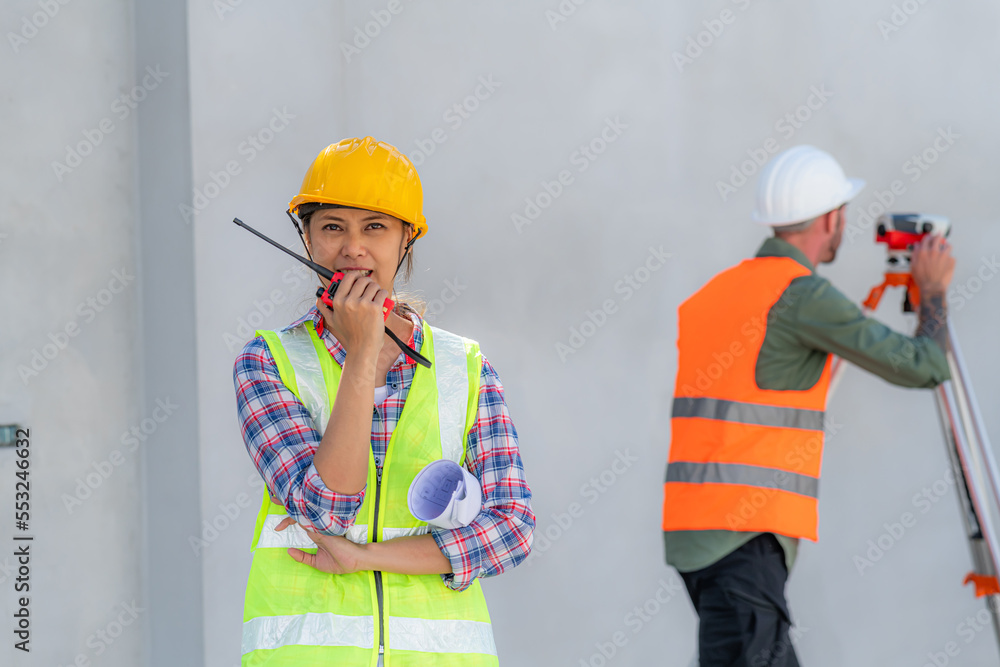 Construction Worker Using Theodolite Surveying Optical Instrument for ...