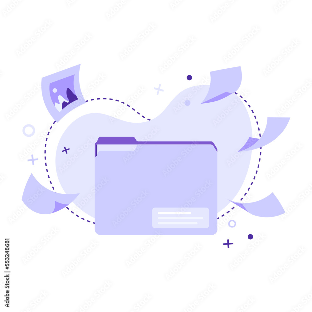 Paper Folder with documents. File Folder with flying papers. Flying ...