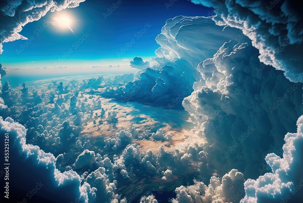 Stunning bird's-eye view of the incredible blue sky and ethereal clouds ...