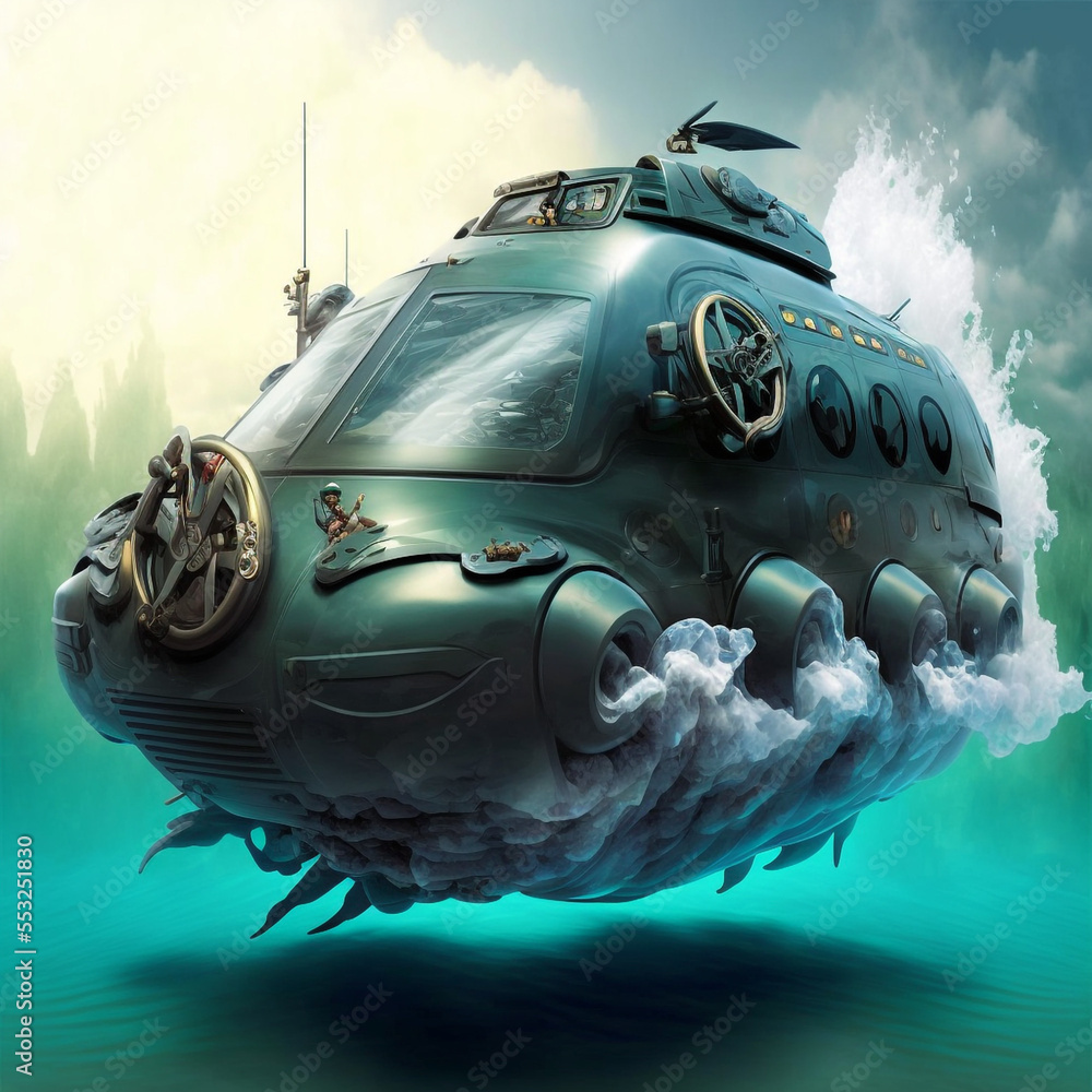Generative AI amphibious vehicle exploring. Space travel and ...