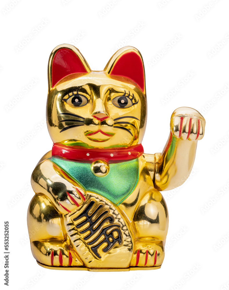 Maneki-neko money cat on white PNG File, lucky cat glitter gold is mean ...