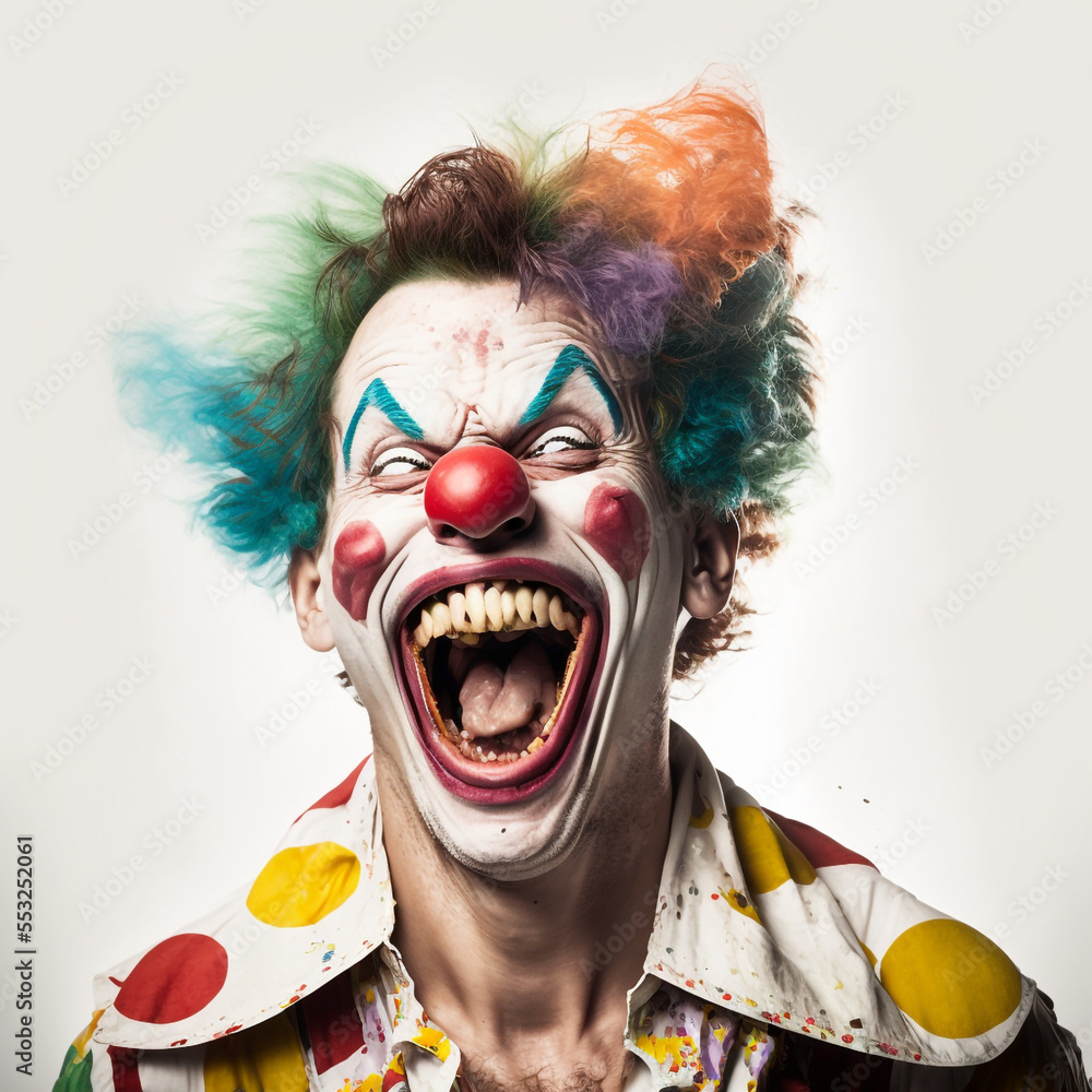 Generative AI technology crazy creepy disturbing clown laughing on ...