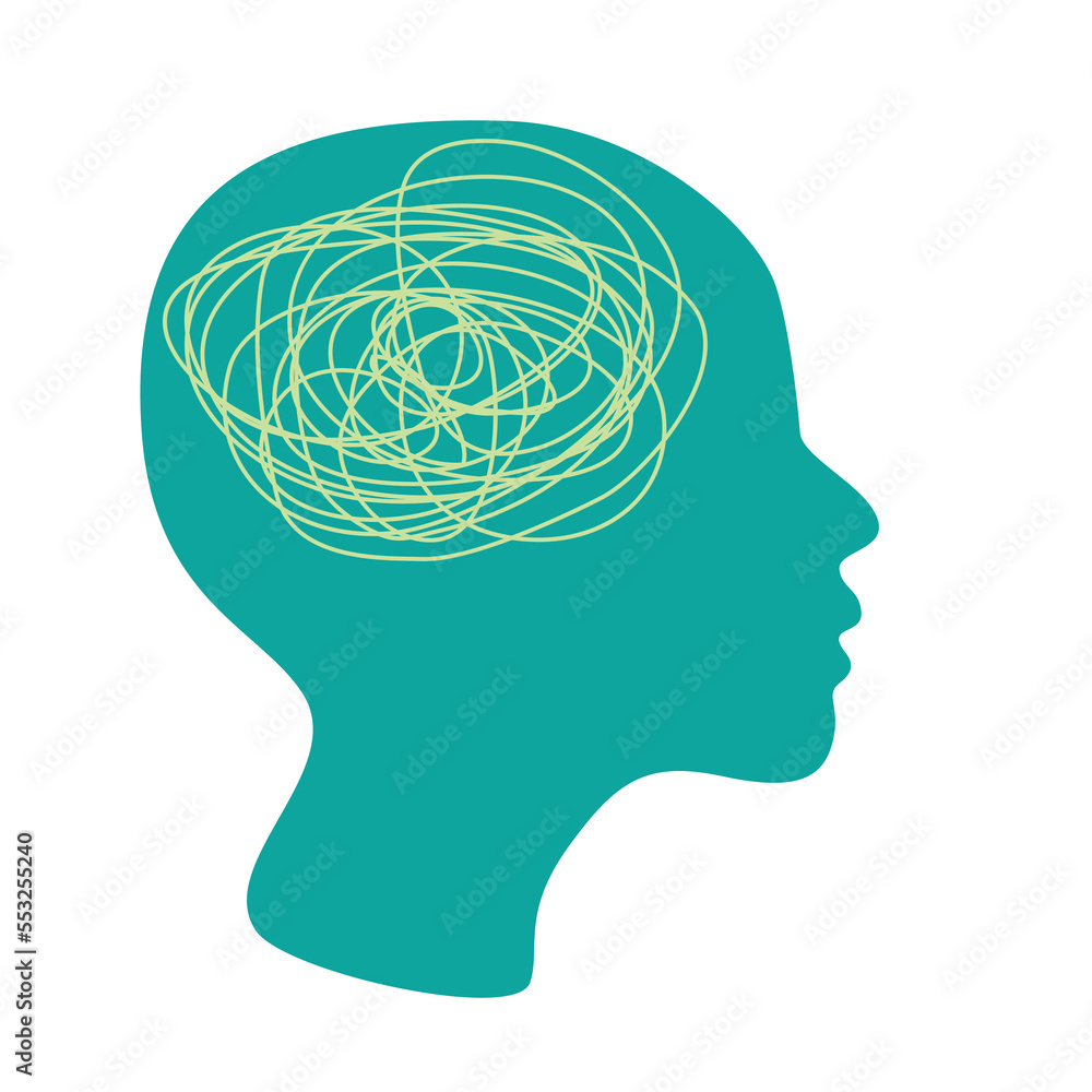 Poster Human head silhouette with brain mental health psycho therapy ...