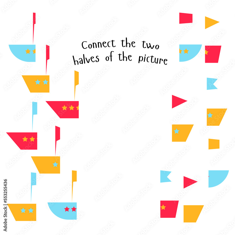 Educational game connect two parts of picture PNG illustration with ...