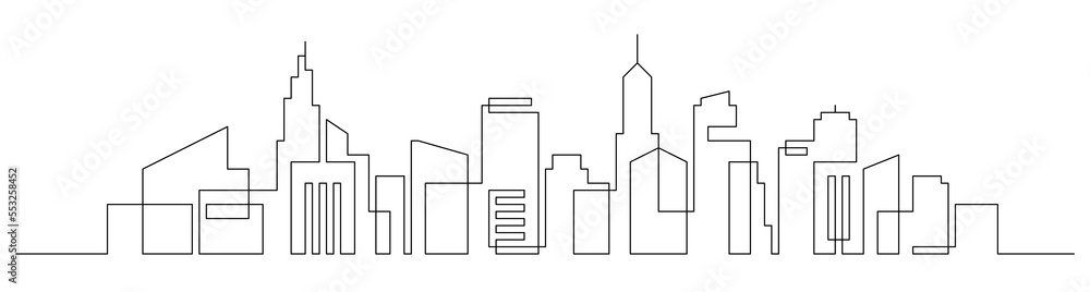 Continuous line city building. One single outline cityscape continuous ...