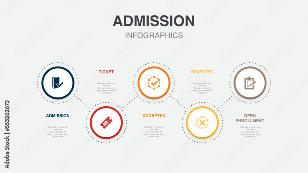 Admission, Ticket, accepted, rejected, Open Enrolment, icons ...