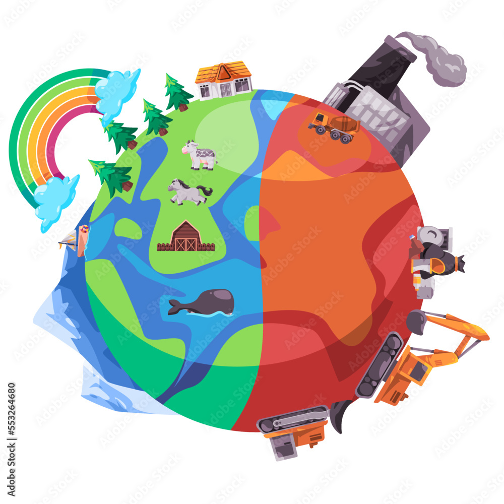 earth in destruction exploited planet compared to green ecological ...