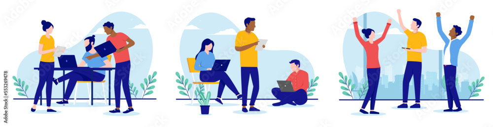 Grafika wektorowa Stock: Teamwork vector illustrations - Set of people ...