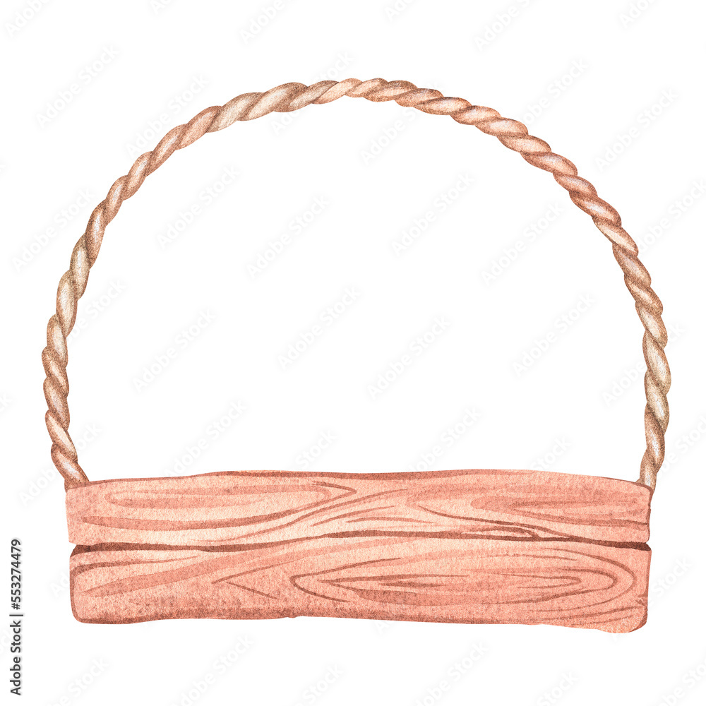 Frame made of round rope and wooden plank. Place for text or ...