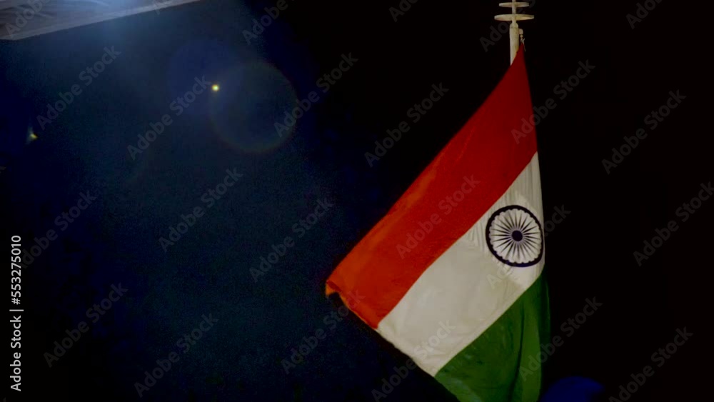 Indian tri color with saffron green white and ashoka chakra waving in ...