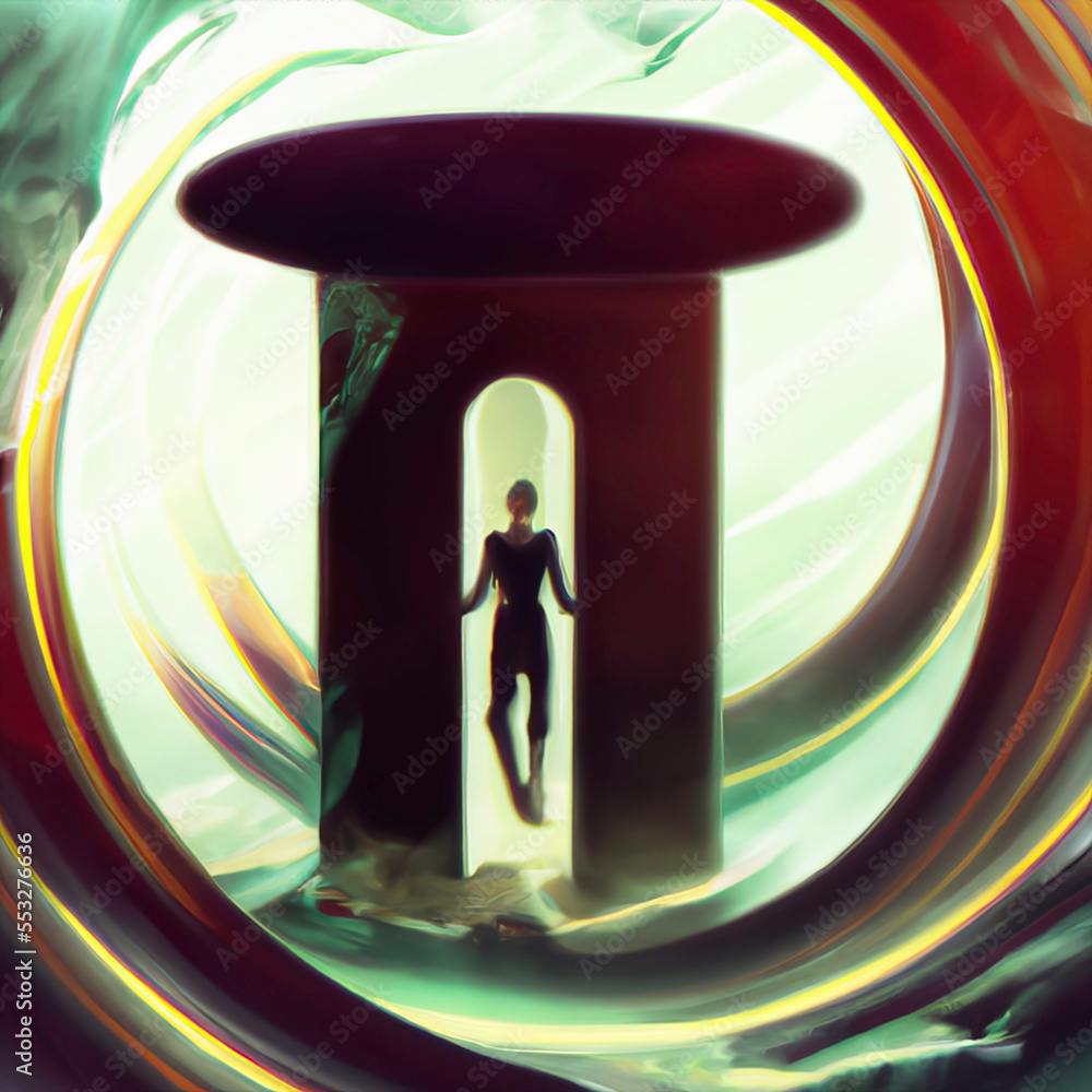 Abstract of a woman in silhouette suspended as if weightless in a ...