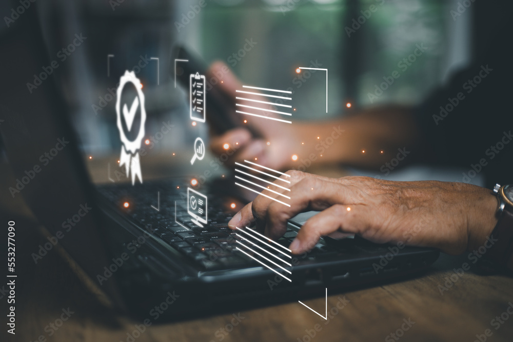 businessman working with sign of the top service Quality assurance ...