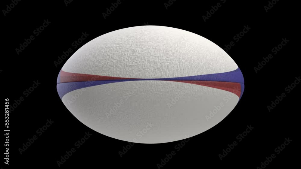 A seamlessly loop able animation of a white textured rugby ball with ...
