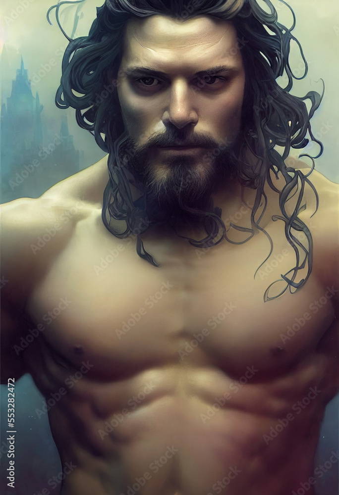 white man illustration with beard and long hair Stock Illustration ...